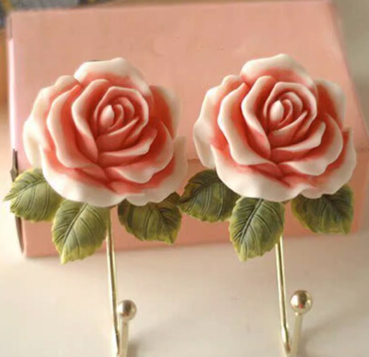 3pcs,pink Rose Living Room Wall Hook,lovely Clothes Hanging,creative ...