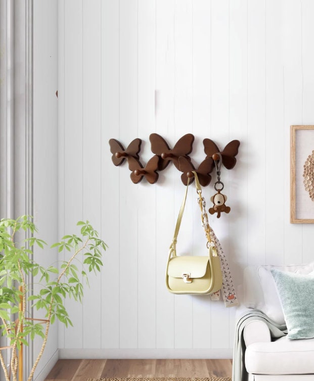 Butterfly Living Room Wall Hook,walnut Wood Clothes Hanging,creative ...