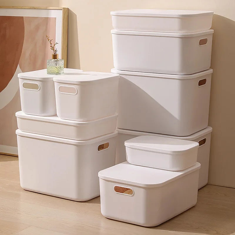 Stackable White Plastic Storage Bins With Lids on Luulla