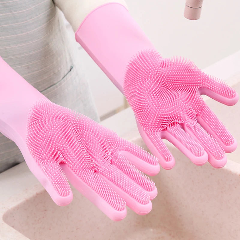 Silicone Cleaning Gloves With Scrubbing Bristles on Luulla