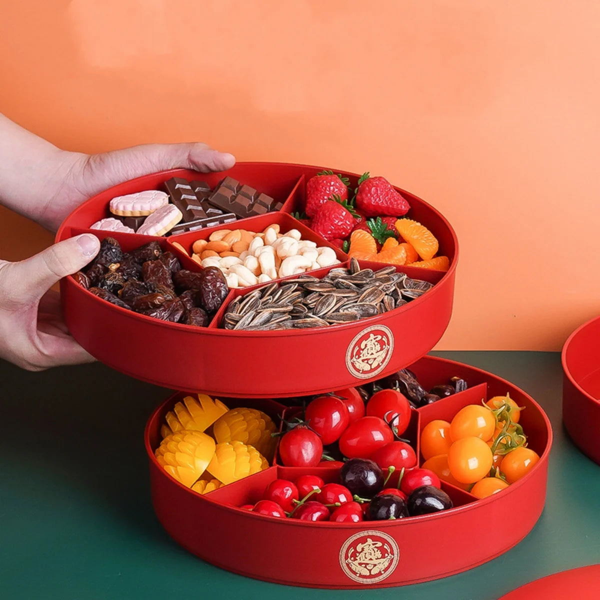Rotating Red Snack Box With Compartments Organizer on Luulla